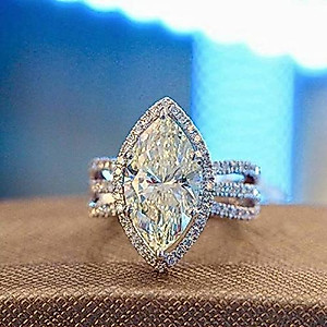 DCFSHEE Fashion Shiny Plated Silver Marquise Cut Cubic Zirconia CZ Halo Wedding Engagement Split Shank Band Ring Set for Women (US Size 8)