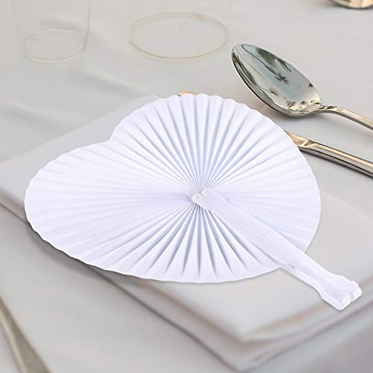 Blulu 60 Pack White Heart-Shaped Folding Fans for Weddings & Parties