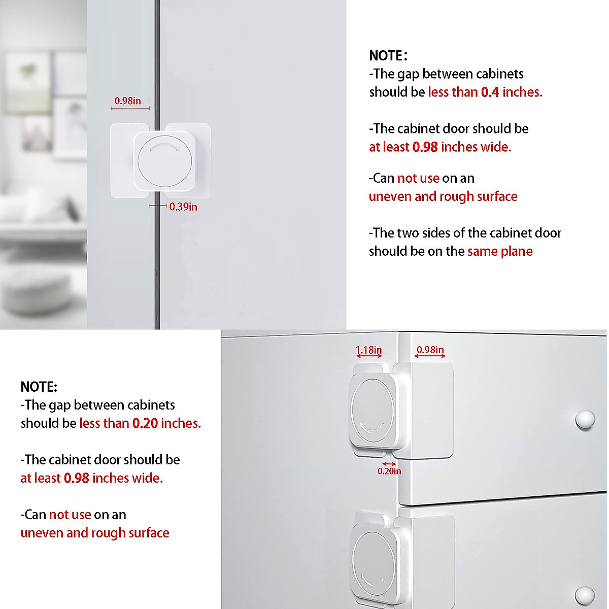 Cabinet Locks(12-Pack) for Babies, Kids and Toddlers Proofing Cabinet Child, safety Locks Suitable for Cabinets, Drawer and Refrigerator with Easy Installation (White) (8 Flat Lock+4 Right Angle Lock)