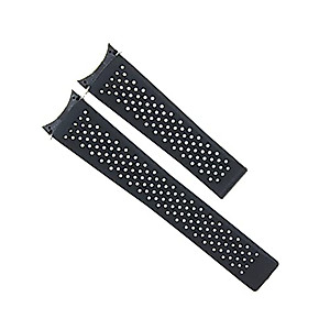 Ewatchparts 22MM RUBBER STRAP BAND COMPATIBLE WITH TAG HEUER CARRERA MONACO PERFORATED WATCH BLACK