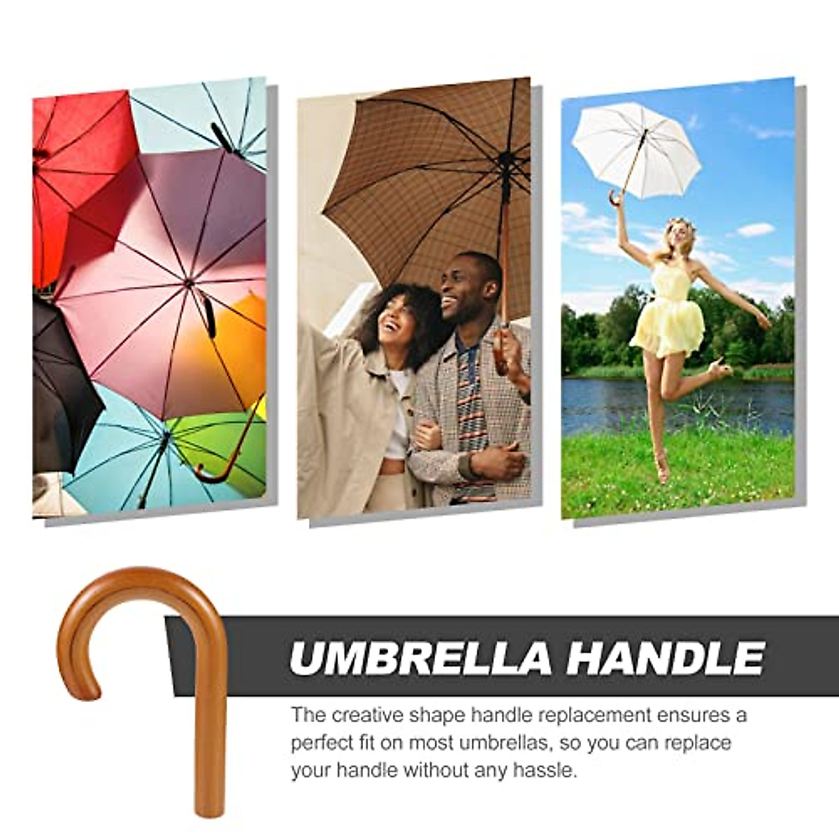 Replacement Handle for Rain Umbrella Umbrella J Handle Umbrella Grip Replacement Compact Outdoor Rain Umbrella Curved Handle Grip Light Brown