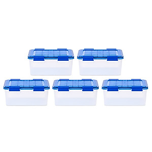 IRIS USA 5Pack 19qt WEATHERPRO Airtight Plastic Storage Bin with Lid and Seal and Secure Latching Buckles
