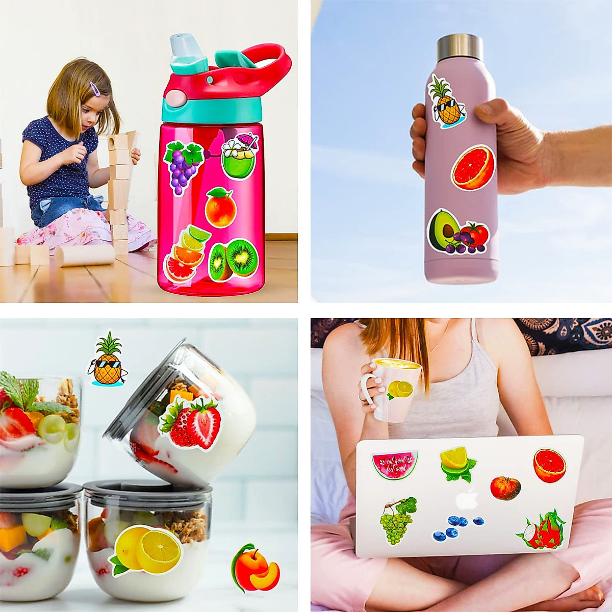 Fruit Stickers, 100 Pcs Cute Fruits Stickers for Kids, Colorful VSCO Waterproof Sticker for Water Bottle Scooter Luggage Laptop Skateboard, Fruits Sticker Bulk Holiday Gifts for Kids Teens Adults