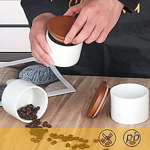 HASAYAKI Storage Jars, Set of 4 Ceramic Canisters 7 oz (220 ml) x4 for Coffee Tea Sugar Cereal Flour and Spice with Airtight Bamboo Lids, 9C50CWx4_white
