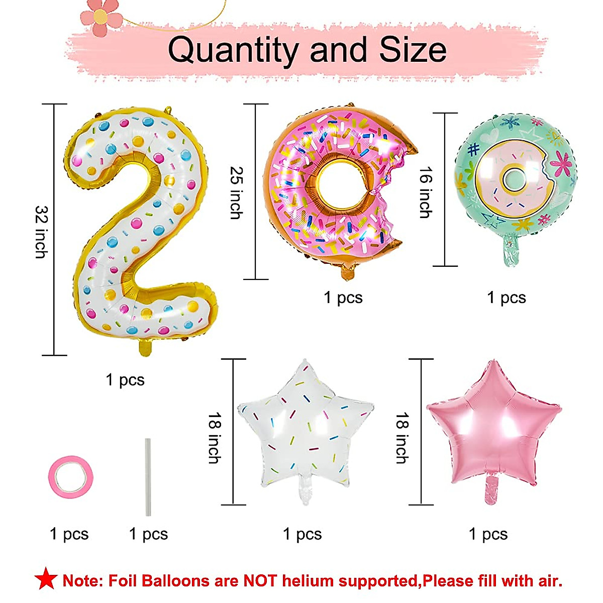 Donut Balloon Party Decorations With White Large Doughnut Number 2 Balloon Round Donut and Star Mylar Foil Balloons with Ribbon for 2nd Baby Birthday Party Supplies … …