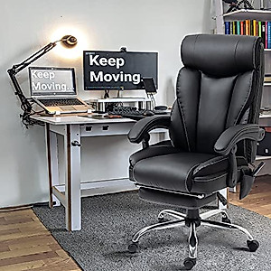 Big and Tall Ergonomic Office Chair, Massage Office Chair 350lb Wide Seat Desk Chair with Massage High Back PU Leather Computer Chair Executive Work Chair with Wheels (Black)