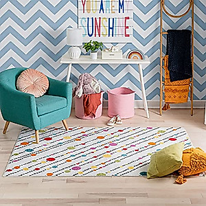 Well Woven StarBright Dandy Dots and Stripes Modern Abstract White 7'10" x 10'6" Kids Area Rug