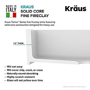 Kraus KFR1-33GWH Turino 33-inch Fireclay Farmhouse Apron Reversible Single Bowl Kitchen Sink with Bottom Grid in, White Color