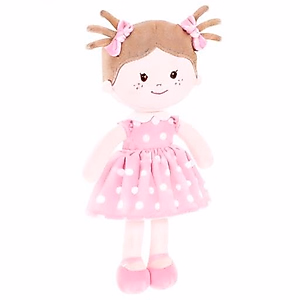 Onetoo Plush Rag Doll Sleeping Cuddle Buddy Doll Soft Baby Doll for Girls First Baby Doll Wear Pink Skirt Dress 14"（Milly Series）