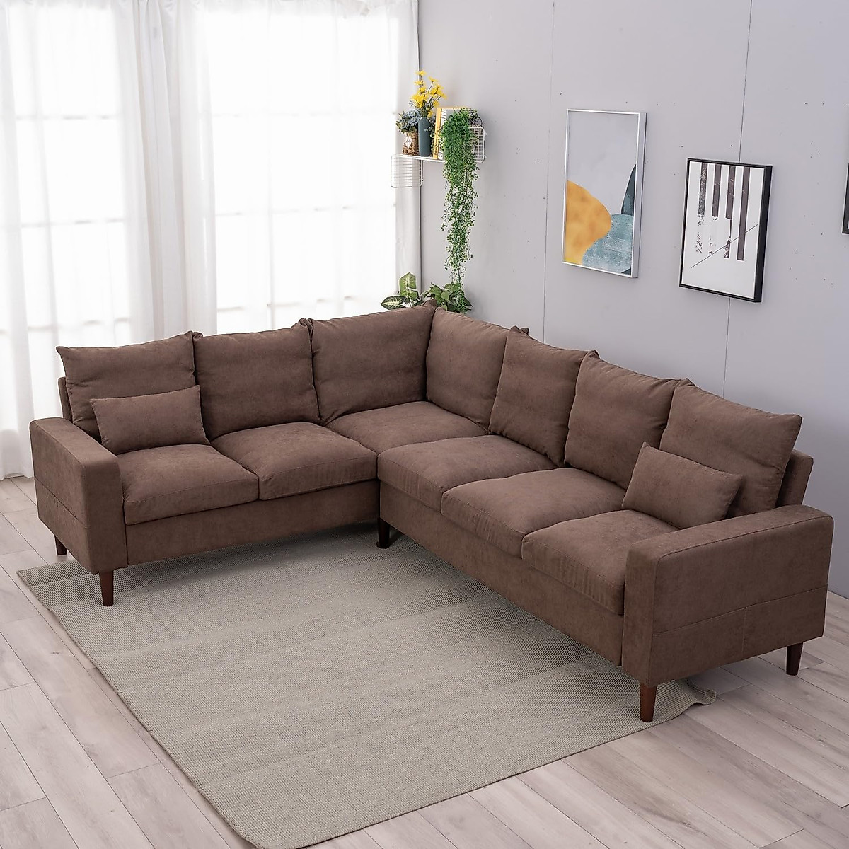 Panana Sectional Sofa 5 Seater Convertible Sectional Sofa Couch L Shaped Couch Sofa (Browm)