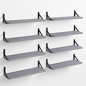 Fixwal Floating Shelves, Corner Shelf, Width 4.7in Rustic Wood Wall Shelves Set of 8, Wall Storage Shelves for Bedroom, Living Room, Kitchen, Bathroom, Office and Plants (Gray)