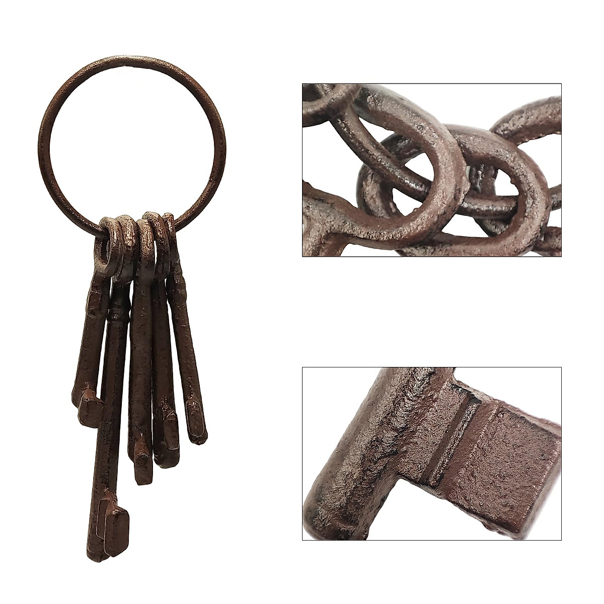 Retro Cast Iron Key Ring, Antique Distressed Style, Pirate Treasure Chest Key Set, Suitable for Garden Farmhouse Decoration