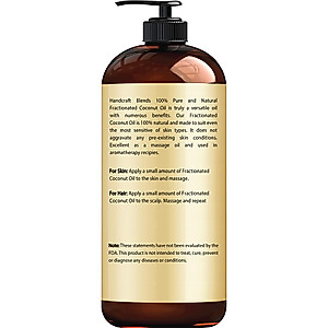 Handcraft Blends Fractionated Coconut Oil - 16 Fl Oz - 100% Pure and Natural - Premium Grade Carrier Oil for Skin, Hair and Body - Massage - Hair Tonic