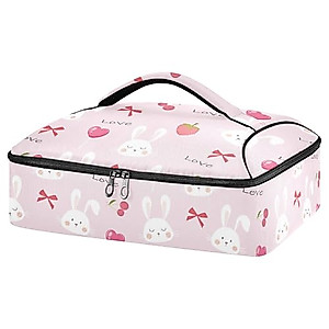 Kcldeci Insulated Thermal Food Carrier Insulated Casserole Carrier for Hot or Cold Food,Rabbit Cherry Strawberry Insulated Tote Bag for Potluck Cookouts Parties Picnic,Lasagna Lugger