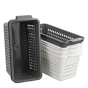 Rinboat Plastic Storage Basket, Deep Baskets, Grey and White, 6 Packs