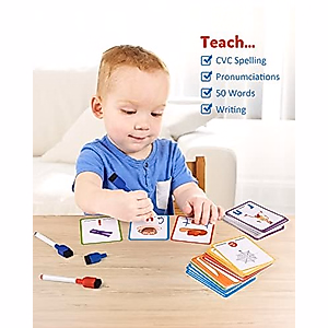Coogam CVC Sight Words Flashcards, Short Vowel Spelling Game, Preschool Kids Learning Sight Words Supplies, Montessori Educational Writing Reading Toy Gift for 3 4 5 Years Old