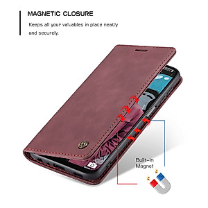 FCOZCKLOM Compatible with Samsung Galaxy A23 Wallet Phone Case with Card Holder Kickstand Protective Flip Folio Leather Case Wallet for Samsung Galaxy A23 6.6 inch (Wine Red)