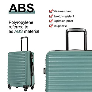 Travelhouse Hard Shell Luggage Set: Lightweight Carry-On with Silent Airplane Spinner Wheels, TSA Lock and Cool Rolling Design - Ideal for Business Trips and Back to School (Green)