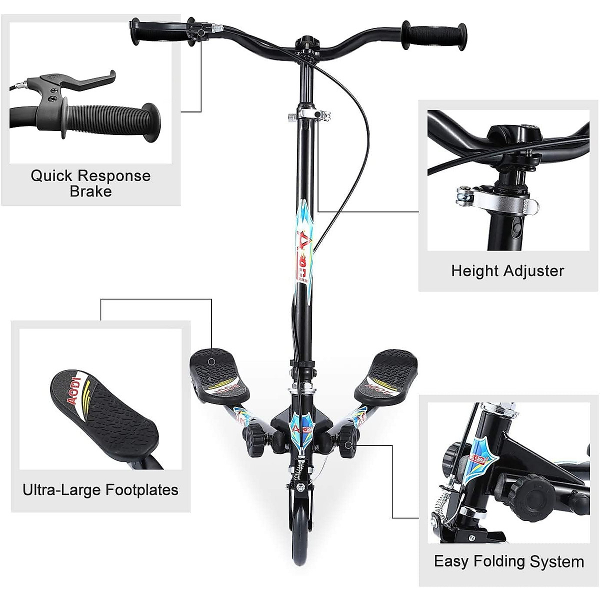 SANSIRP Swing Scooter for Kids, 3 Wheels Wiggle Scooter Foldable Self-Propelling Drift Kick Speeder Scooter with 3-Level Adjustable/Illuminated LED Wheels for Boys Girls Ages 3-8 Years