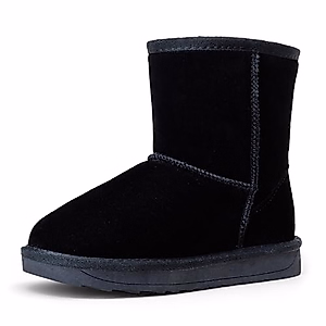 Vepose Boy's Girl's Snow Boots Black Cow Suede Leather Warm Classic Booties for Big Kids Size 4(CTX827 Black 04)