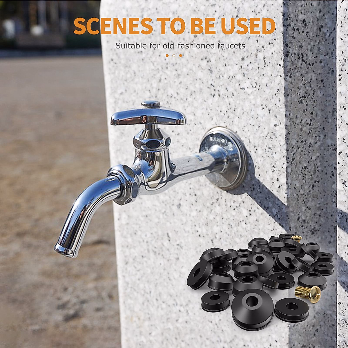 Faucet Washers, 58 Pack Flat and Beveled Washers Rubber Assortment Kit Replacements with Brass Bibb Screws Ullnosoo for Repairing Faucet Leak