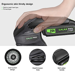 GALAX PRO Cordless Detail Sander 20V, 20Pcs Sandpapers,12000 RPM Sanders with Dust Collection System for Tight Spaces Sanding in Home Decoration, Battery and Charger Included