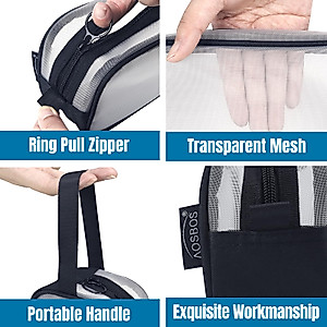 Aosbos Mesh Pencil Case, Clear Pencil Pouch Pencil Bags, Transparent Pen Holder Bag, Multi-Purpose Organizer Box with Portable Strap, White and Black