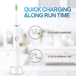 Rolg Electric Sonic Toothbrush, Powerful Rechargeable Sonic Toothbrush with 3 Brushing Modes, 2 Minutes Automatic Timer or Free Control Sonic Toothbrush for Travel, Kids, Adult, White