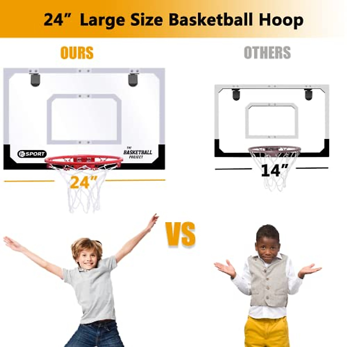 Upgrade Basketball Hoop Set for Kids-Extra Large 24” x 16” Pro Indoor Basketball Hoop for Door & Wall with 3 Balls, Complete Accessories, Basketball Toy Gift Perfect for Boys Girls Teens Adults