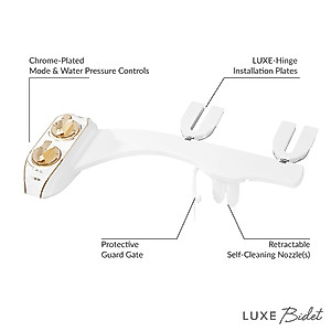 LUXE Bidet NEO 185 Plus Gold, Toilet Seat Bumpers, and Shut-off Valve T-Adapter Bundle