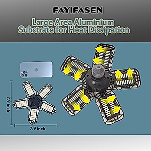 FAYIFASEN LED Garage Lights 2pack, Deformable Garage Lights Ceiling Light,150W Shop Adjustable LED with 5 Panels, 6500k Daylight for Basement Workshop Studio