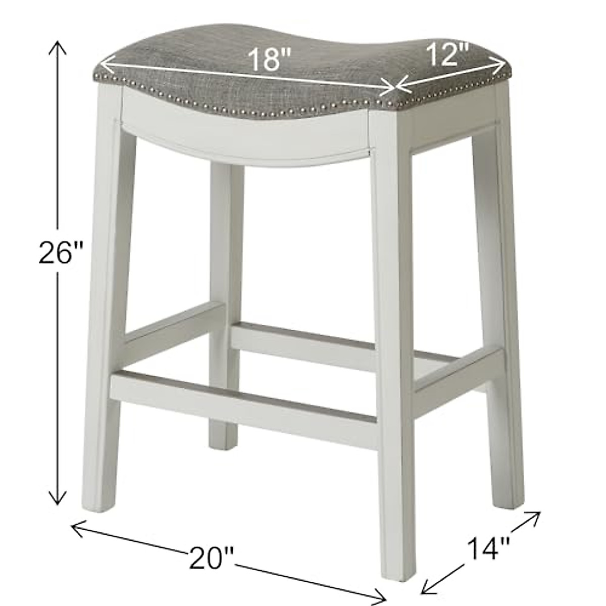 New Ridge Home Goods Zoey 26in. Counter-Height Backless Wood Saddle-Seat Barstool with Nailhead Trim, Alabaster White