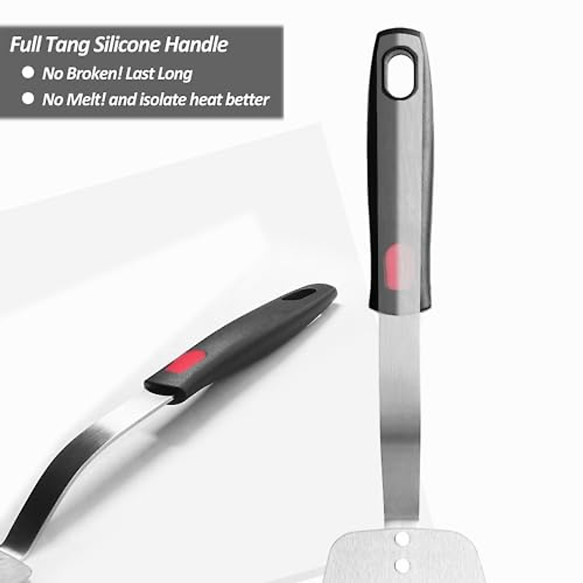 Stainless Steel Flexible Spatula Solid Turner, XiaoZu Thin Metal Spatula for Cast Iron Skillet, Thin Blade and Heat Resistant Silicone Handle, Great for Egg, Cookie, Meat, Crep, Large