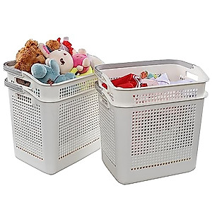 Nicesh 4 Pack 35 L Plastic Laundry Basket with Handle, White Laundry Hamper for Wet Towel