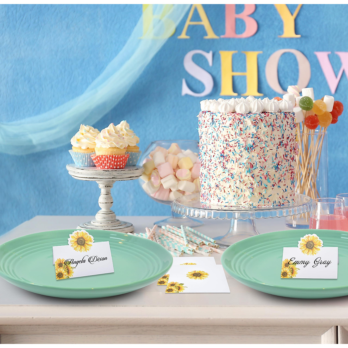 100 Pcs Fall Sunflower Place Cards Floral Yellow Sunflowers Name Card Wedding Table Setting Folded Tent Cards Baby Shower Party Dinner Placement