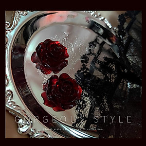 925 Sterling Silver Earrings Rose Flower, Pretty Blooming Carved Red Rose Dangle Earrings Tiny Resin Rose for Women for Teen for Mother