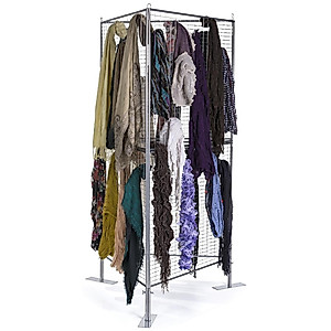 Displays2go Gridwall Art Panels, Iron Mesh Build, Double-Tiered Design – Silver Finish (AD3PNLT)