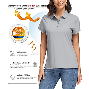 MAGCOMSEN Short Sleeve Golf Polo Shirts for Women Golf Shirts Work T Shirts Casual Shirts Quick Dry Shirts UPF 50+ Light Grey M