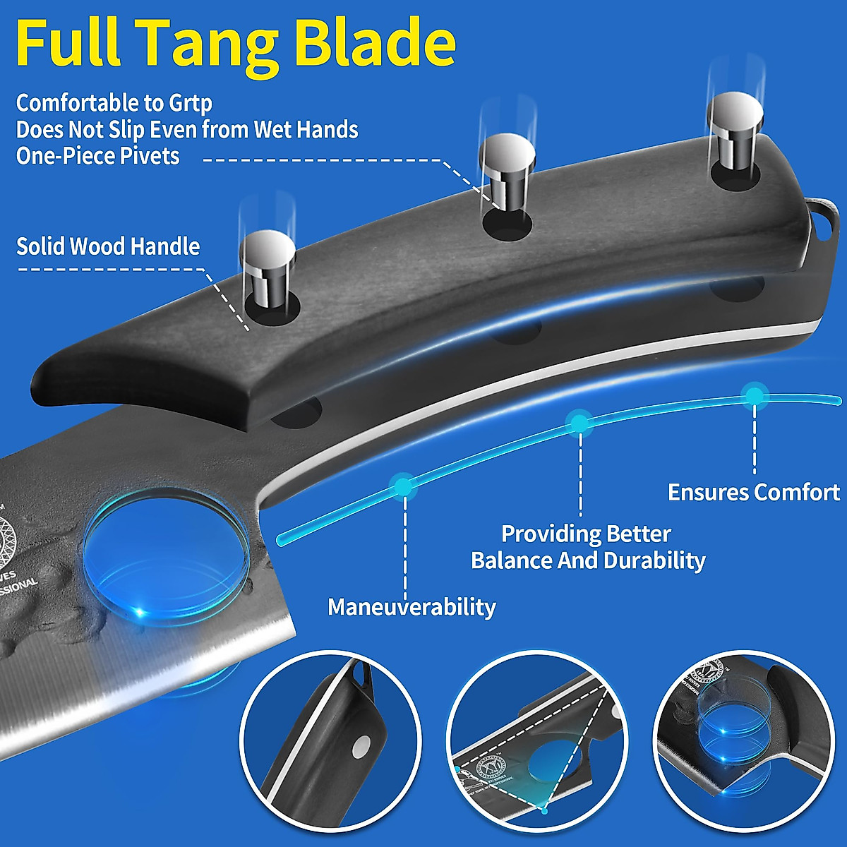 XYJ Professional Black Kitchen Knife Set with High-Carbon Steel Forged Blades, Chef's Knife, Cleaver, Carving Knife, Nakiri, Full Tang Design, Includes Carrying Bag & Poultry Scissors,Christmas Gifts