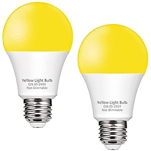 LED Yellow Bug Light Bulbs Outdoor, 9W A19 Yellow LED Lights 60W Equivalent, E26 Base Colored Bug Light Bulb for Porch, Home Lighting, Christmas Decoration, Holiday Lighting Amber Yellow Bulb, 2Pack