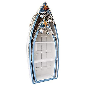 K KILIPES Set of 2 Wooden Nautical Boat Display Shelf Beach Theme Table Decor Standing Boat Shelf for Bathroom Living Room (Nautical)