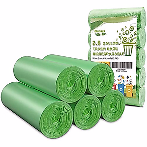 iDemaya Small Trash Bags, Biodegradable 2.6 Gallon Extra Thick Garbage Bags, Recycling & Degradable Rubbish Bags Wastebasket Liners for Kitchen Bathroom Office Car Pet, (5 Rolls / 100 Counts, Green)