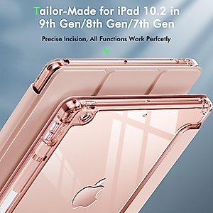INFILAND Case Compatible with iPad 9th /8th /7th Generation Case(2021/2020/2019),【Ultra-Clear Back & PU Leather Cover】【6 FT Drop Protection】 iPad 10.2 Inch with iPencil Holder-Clear Silver