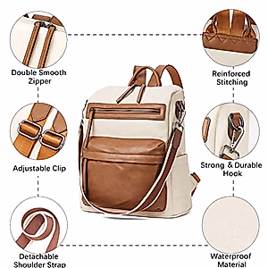 BOSTANTEN Leather Backpack Purse for Women Fashion Designer Shoulder Bag Convertible Travel Backpack Purses Brown-beige