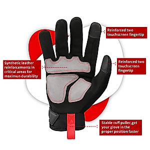 DULFINE Flex Grip Mechanic Work Gloves for Men,Black and Red Utility Safety Working Gloves Touch Screen,Excellent Grip,Ideal for Working on Cars and Outdoor Jobs(Medium)