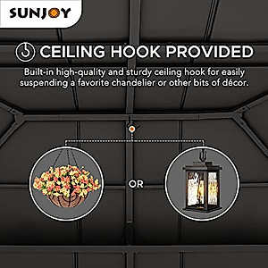 Sunjoy 12 x 16 ft. Wood Gazebo, Outdoor Patio Steel Hardtop Gazebo, Cedar Framed Wooden Gazebo with 2-Tier Metal Roof, Suitable for Patios, Lawn and Backyard, Matte Black Roof + Gray Wood Frame