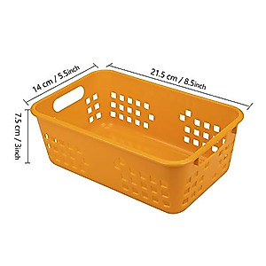 Jucoan 12 Pack Small Plastic Storage Baskets, 8.5 x 5.5 x 3 Inch Colorful Plastic Classroom Organizer Bin Tray, Stackable with Grip Handles for Bathroom, Drawers, Shelves, Closet, Office