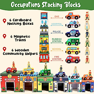 Atoylink Toddler Sorting and Stacking Toys with Magnetic Wooden Cars & Community Helpers, Baby Number Blocks Nesting Boxes Preschool Learning Montessori Toys for 1 2 3 Year Old Boys Girls Gift