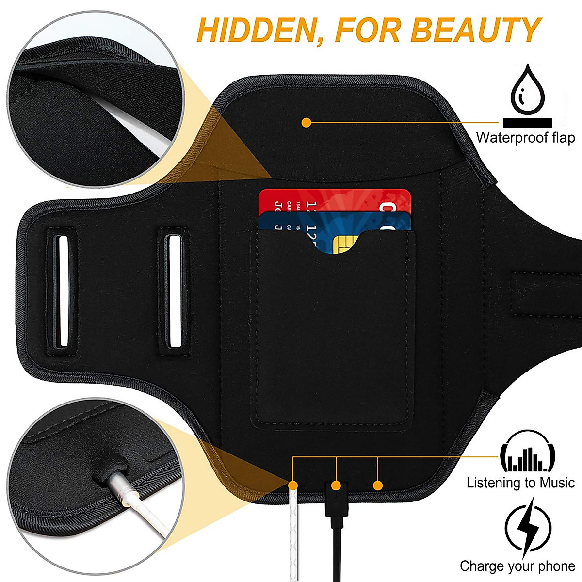 Runbach Water Resistant Running Armband for Samsung Galaxy S24 Ultra/S23 Ultra/S22 Ultra/S21+ 5G/S21 Ultra/S20 Ultra/Note 20 Ultra,Galaxy F62/M62/M51/M12/M02/A90/A71/A70/A42/A32/A21/A12/A02(Black)