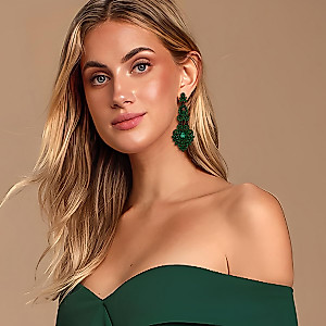 Flyonce Bridal Crystal Vintage Style Art Deco Chandelier Dangle Earrings for Women Green Black-Tone